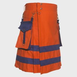 Orange Utility Kilt with two blue Line | Scotland Kilt